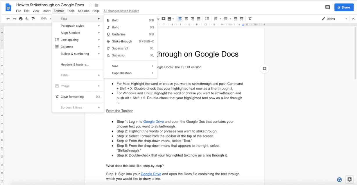 How To Strikethrough Text In Google Docs Quick Shortcuts 